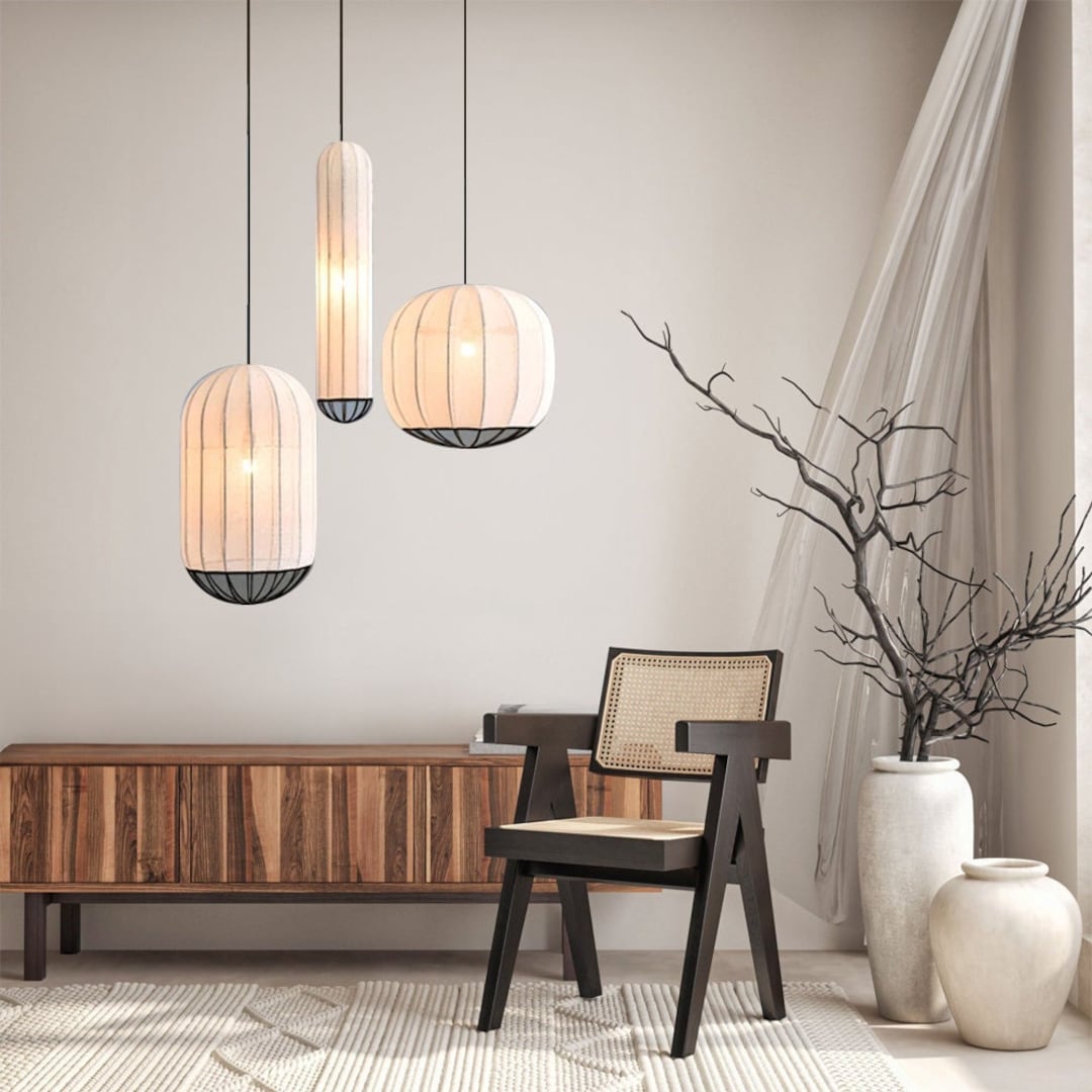 Oval Fabric Hanging Light,minimalist Fabric Pendant Light,restaurant ...