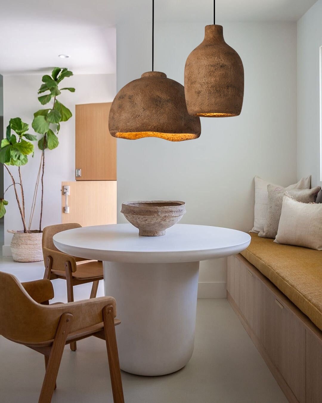 Brown Bell Shape Wabi Sabi Pendant Light, Handmade Light Fixture ...