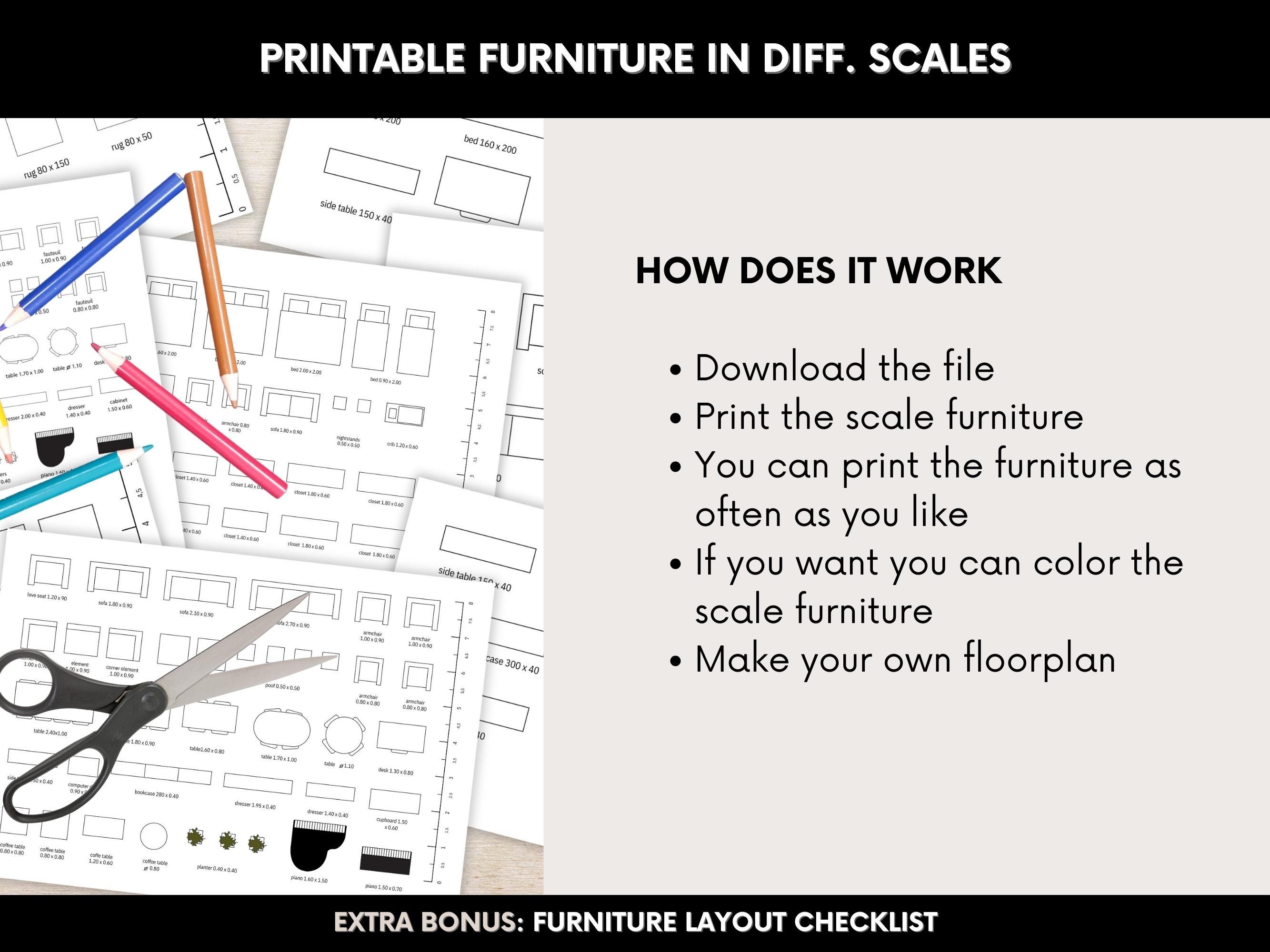 Printable Furniture Templates Bundle Scale 1/25 1/50 1/75, A4 PDF and ...