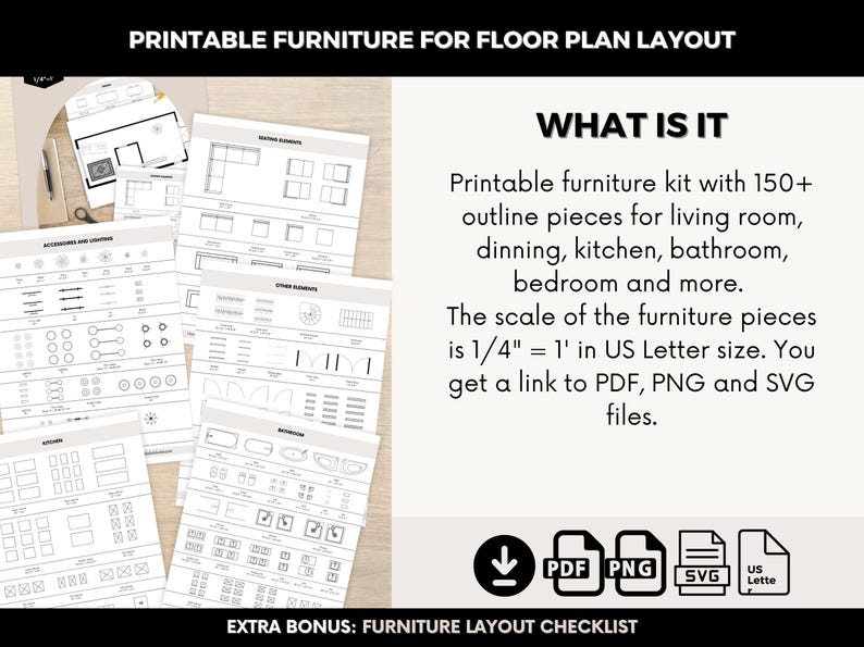 Printable Scale Furniture Templates Interior Design 1/4"=1' Scale DIY ...