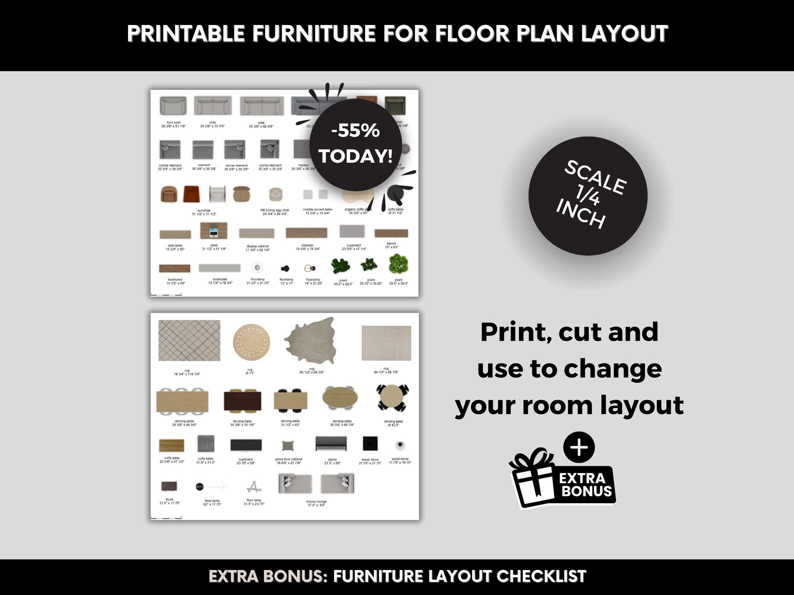 Printable Scale Furniture Cutouts for Living Room Floorplan, Living ...