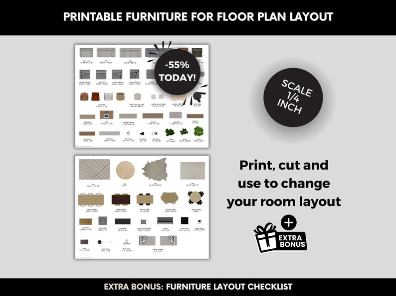 Printable Scale Furniture Cutouts for Living Room Floorplan, Living ...