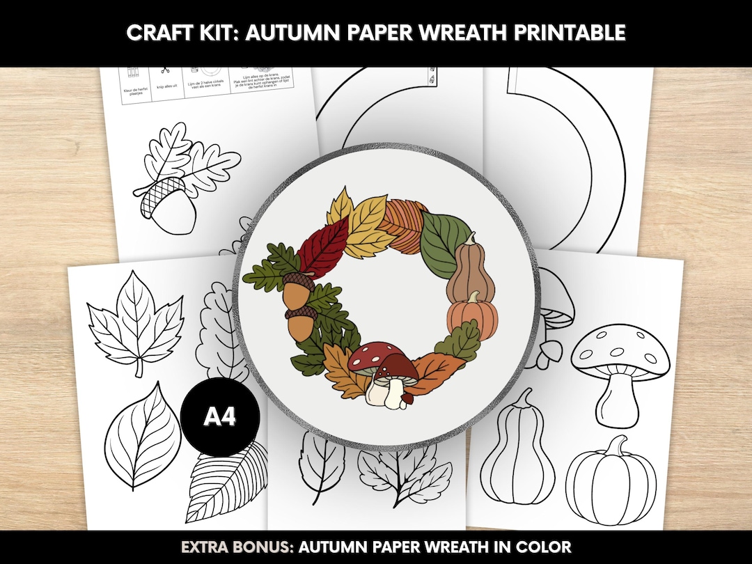 Autumn Paper Wreath Printable, Kids Coloring Craft, Printable Cut ...
