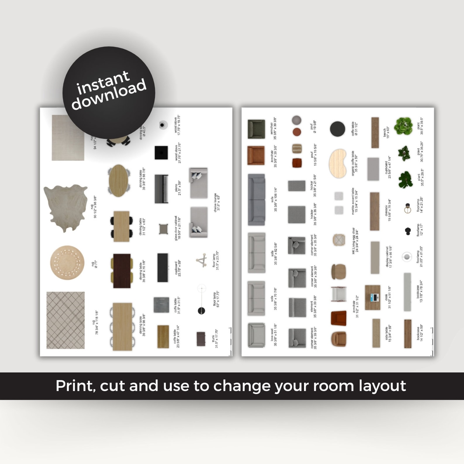 Printable Scale Furniture Cutouts for Living Room Floorplan, Living ...