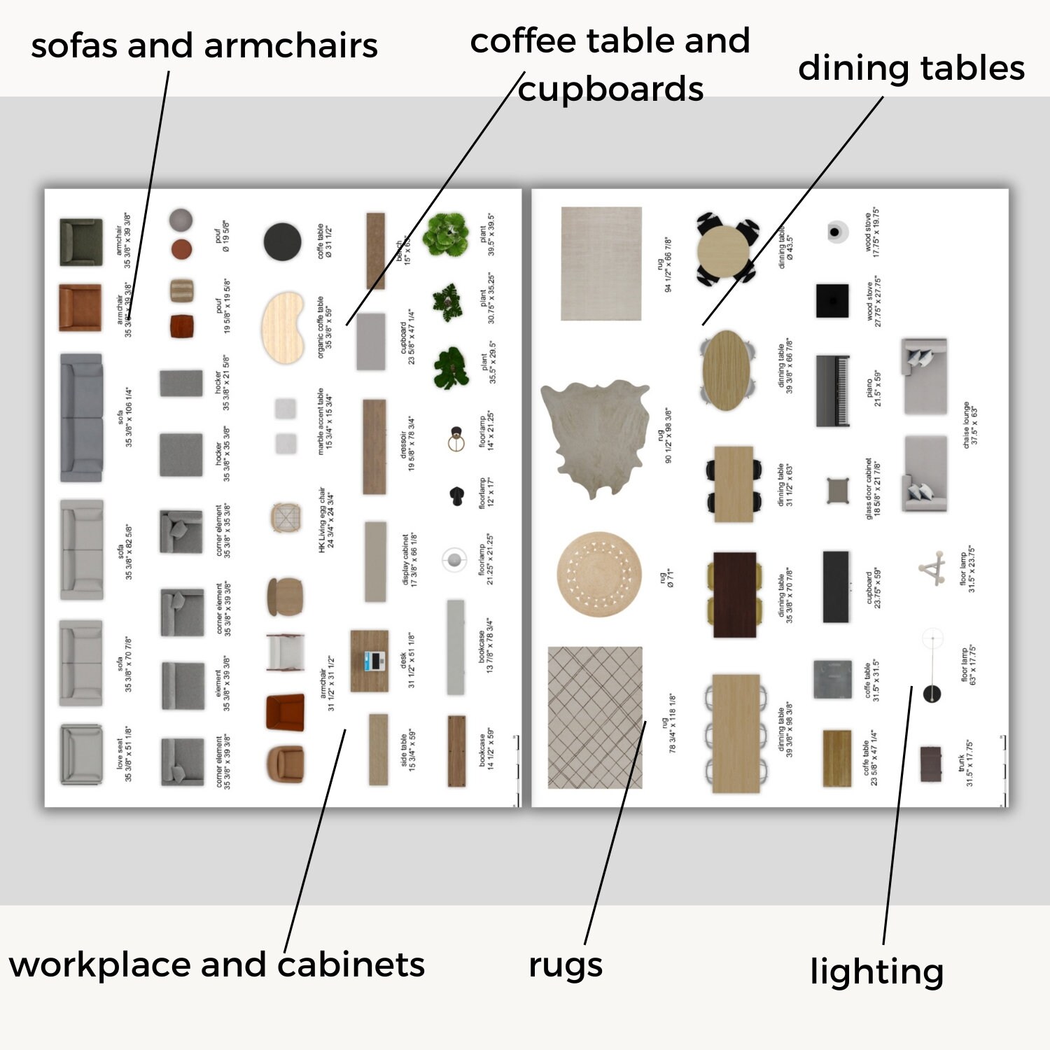 Printable Scale Furniture Cutouts for Living Room Floorplan, Living ...