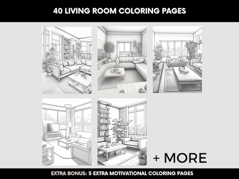 Relaxing Interior Design Coloring Book, 40 Printable Home Decor Pages ...