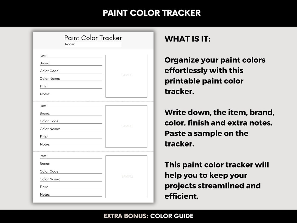 Paint Color Palette Printable, Paint Color Tracker, Color Brand, Colour ...