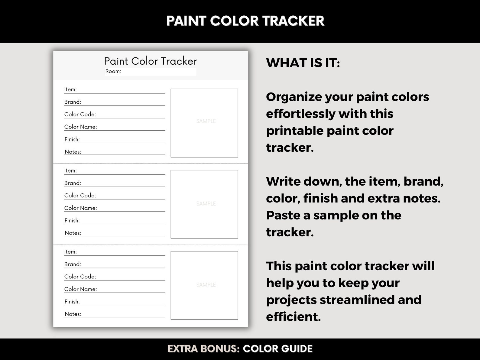 Paint Color Palette Printable, Paint Color Tracker, Color Brand, Colour ...
