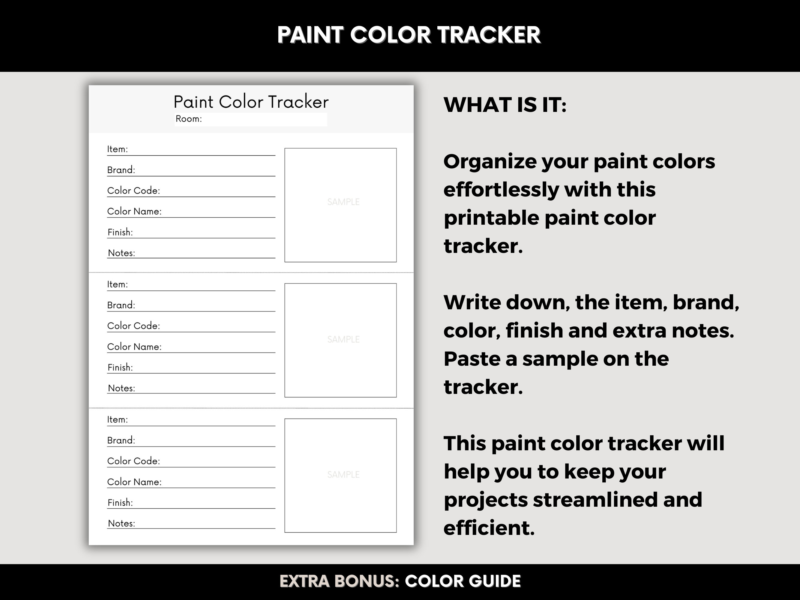 Paint Color Palette Printable, Paint Color Tracker, Color Brand, Colour ...