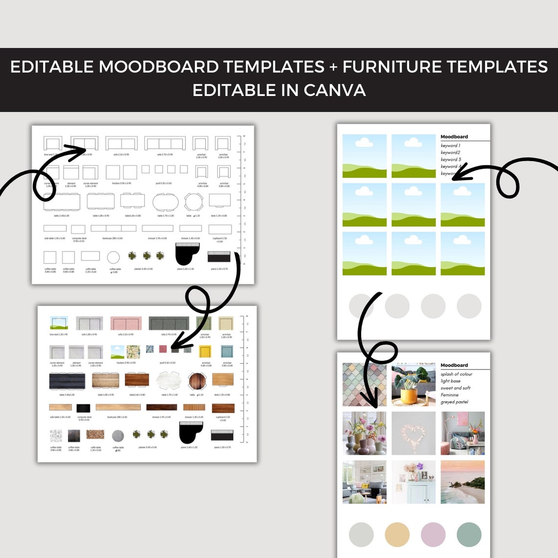 Canva Furniture and Moodboard Design Bundle, Editable Templates for ...