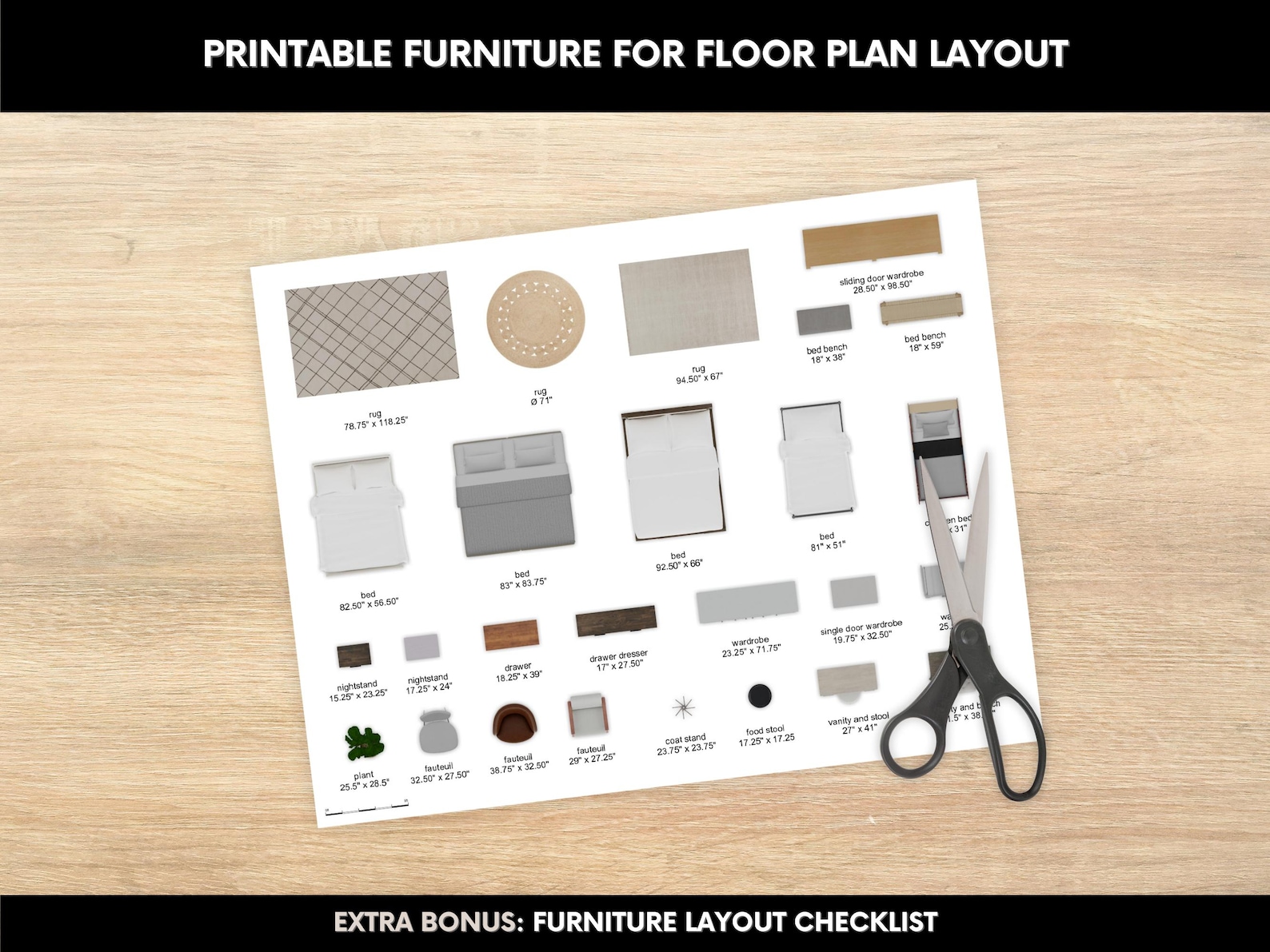 Printable Furniture Bedroom Template, Bedroom Design Kit, Bedroom ...