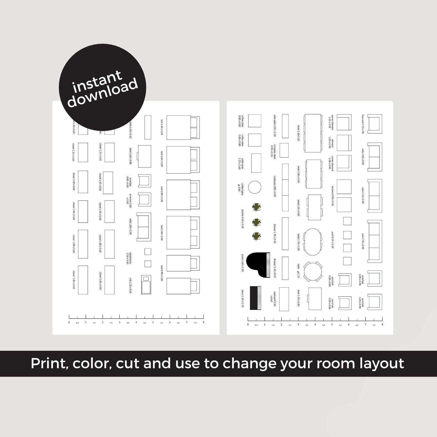 Printable Template Scale Furniture A4 Coloring Page Scale Furniture ...