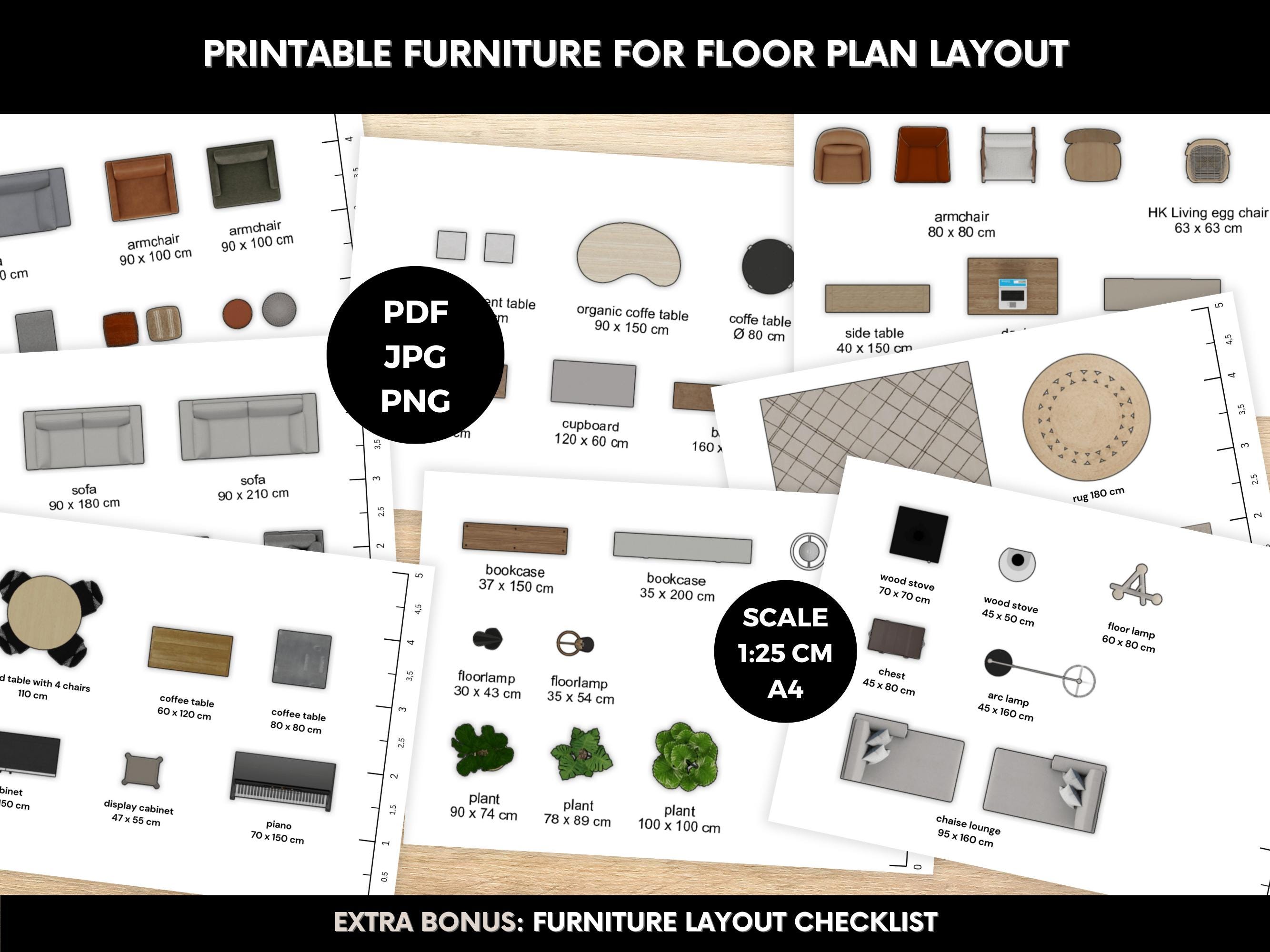 Printable Scale Furniture Cutouts for Living Room Floorplan, Living ...