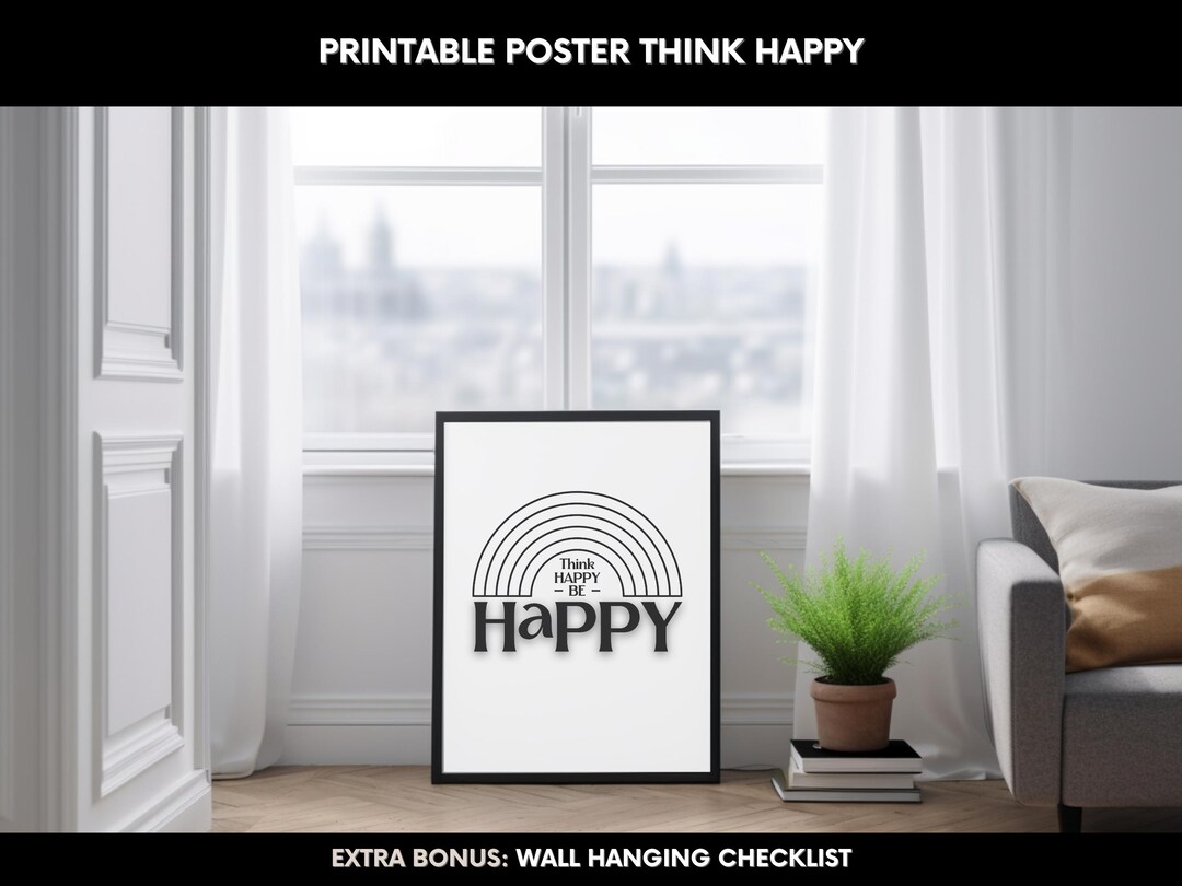 Motivational Quote Trendy Wall Art Print, Think Happy Poster, Home ...