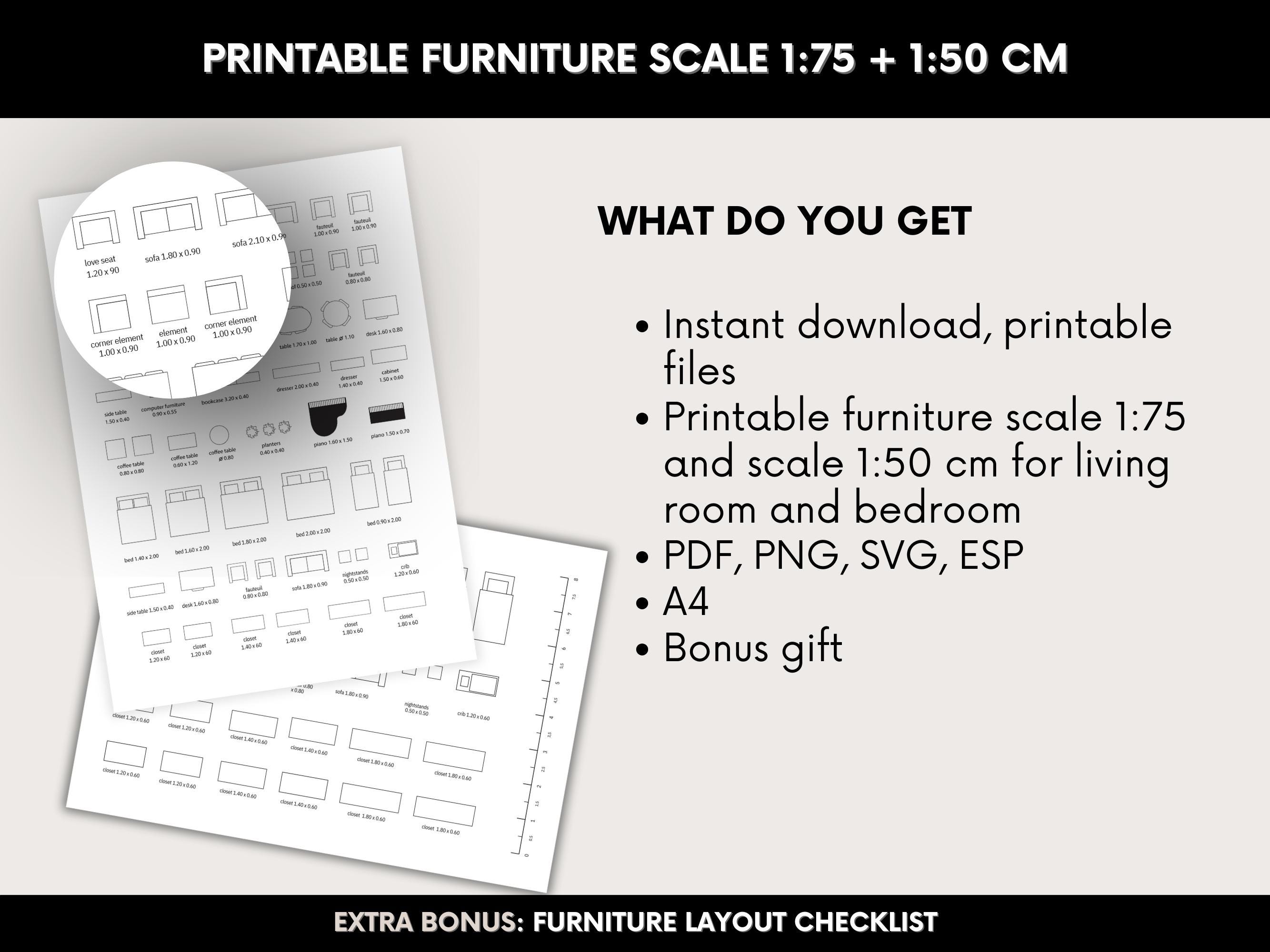 Miniature Printable Furniture Set in 2 Scales, Topview Furniture Bundle ...