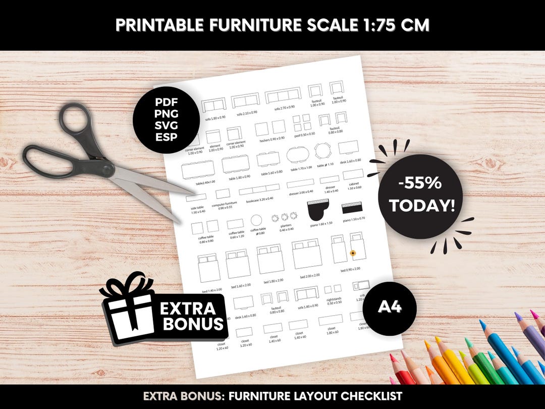 Printable Scale Furniture Template, 1:75 Interior Design Floor Plan Kit ...