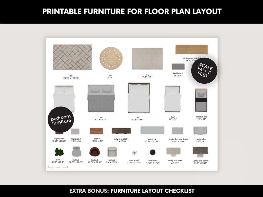 Printable Furniture Bedroom Template, Bedroom Design Kit, Bedroom ...