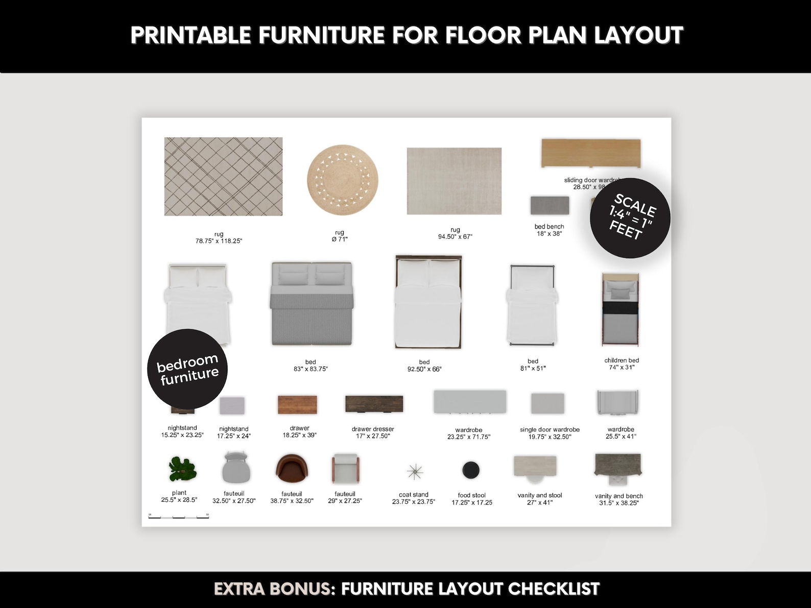 Printable Furniture Bedroom Template, Bedroom Design Kit, Bedroom ...