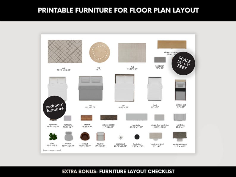 Printable Furniture Bedroom Template, Bedroom Design Kit, Bedroom ...
