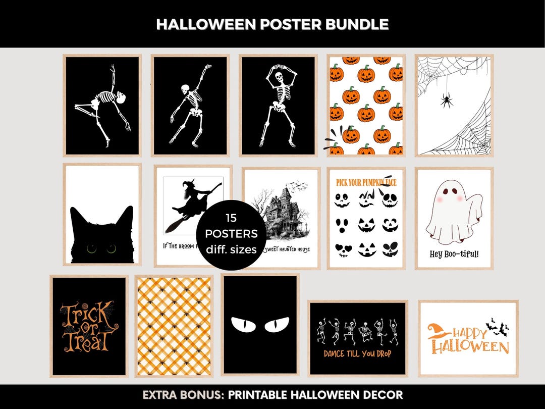 Halloween Poster Printable Set, Halloween Prints Wall Art, Halloween ...