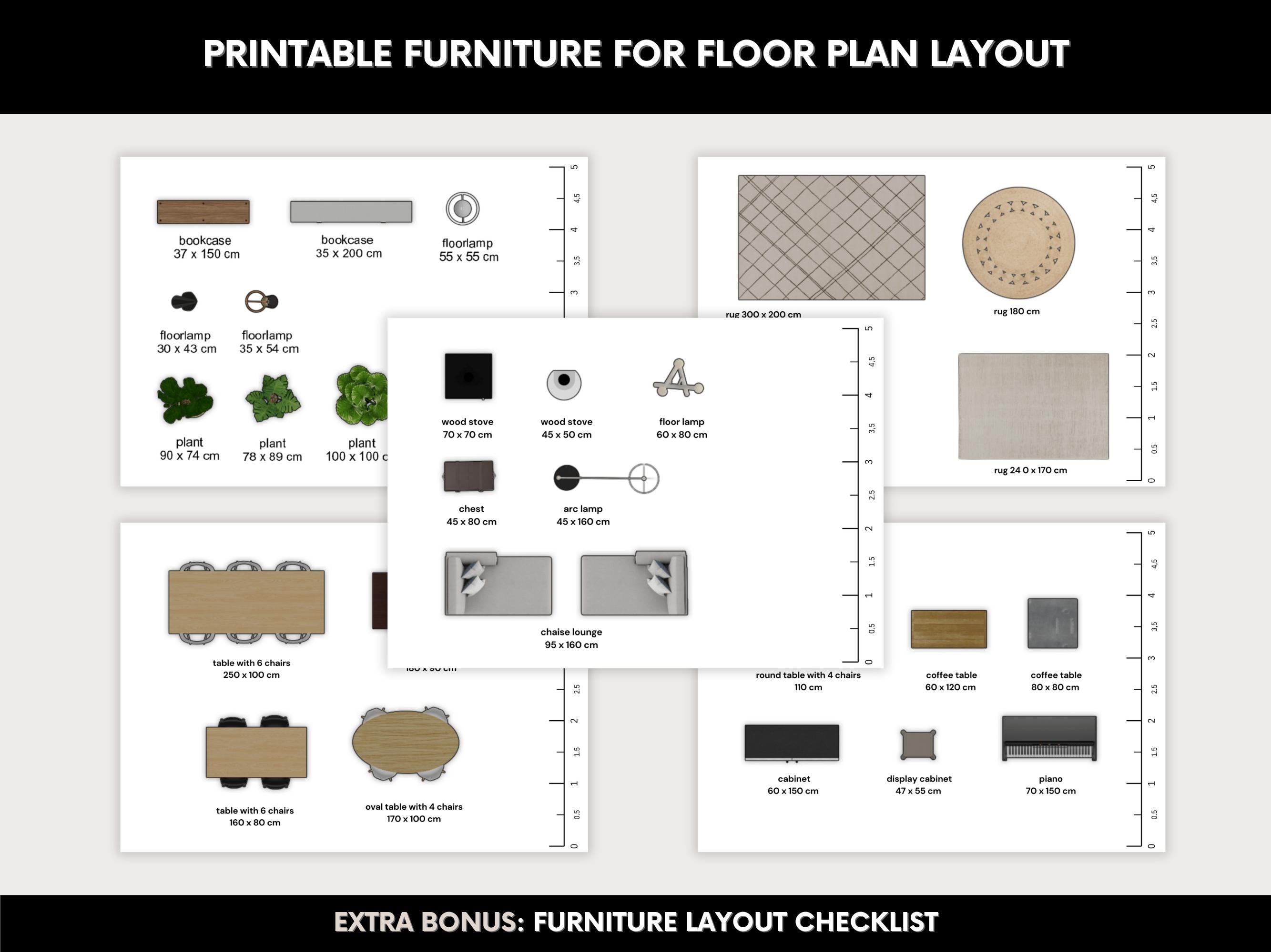 Printable Scale Furniture Cutouts for Living Room Floorplan, Living ...