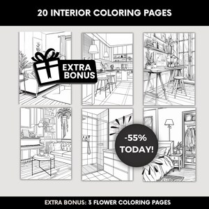 Cozy Home Coloring Pages, Living Room, Kitchen, Bedroom, Bathroom ...