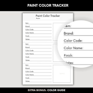 Paint Color Palette Printable, Paint Color Tracker, Color Brand, Colour ...