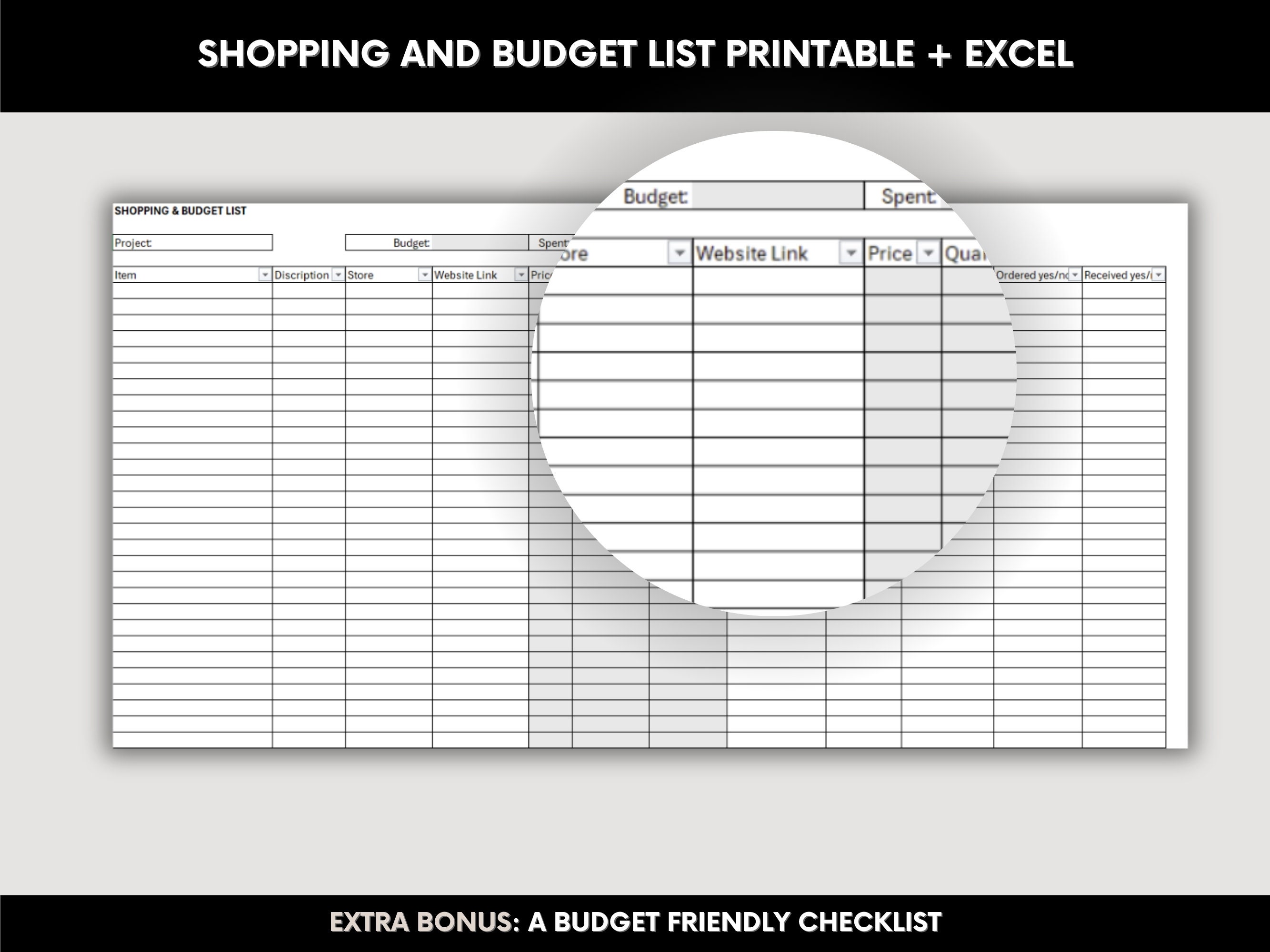 Budget Planner Excel and Printable Shopping List for Home Projects ...