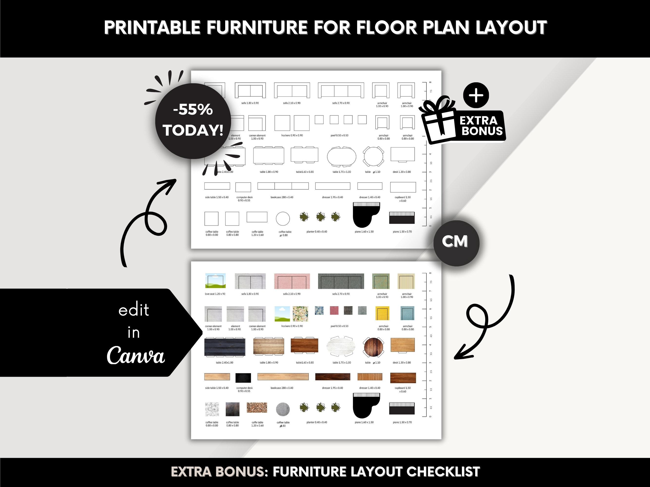 Editable Furniture Template Kit, DIY Floor Plan & Room Design in Canva ...