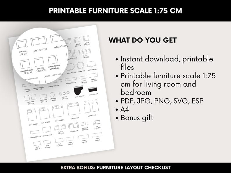 Printable Scale Furniture Template, 1:75 Interior Design Floor Plan Kit ...