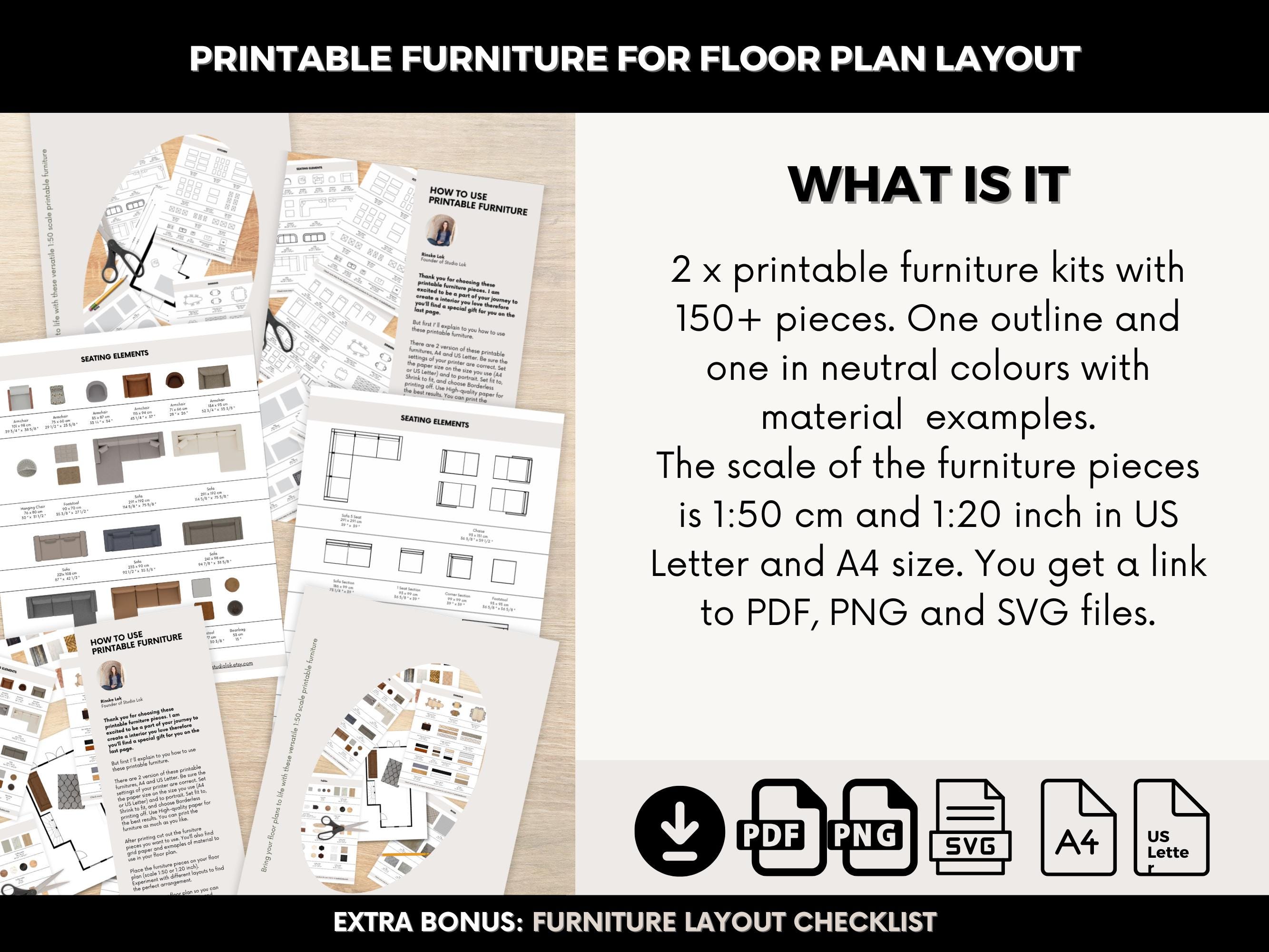 Printable Scale Furniture Templates Interior Design 1:50 Scale DIY ...