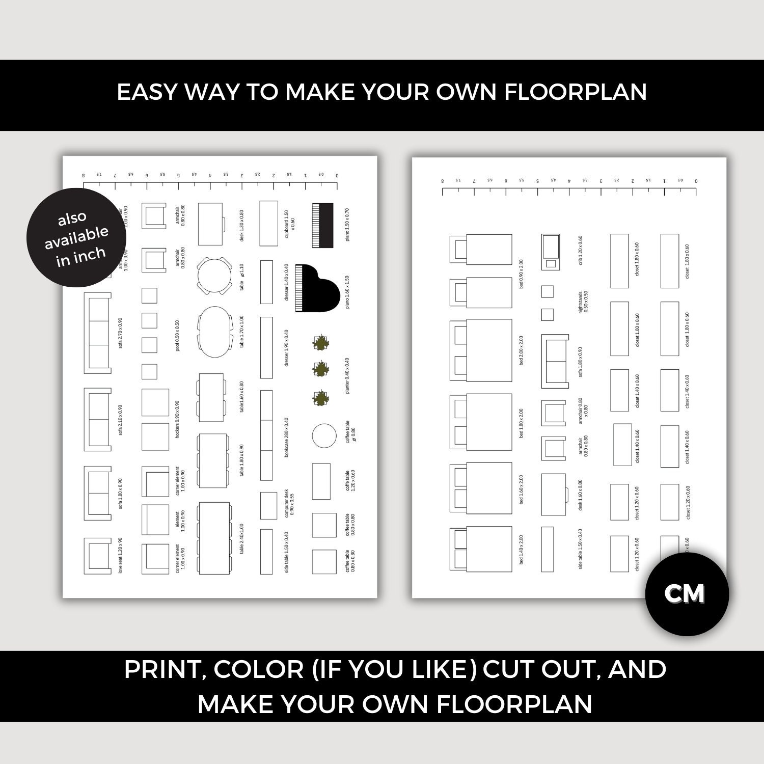 Printable Furniture Template for DIY Floorplan Design, Template Scale ...