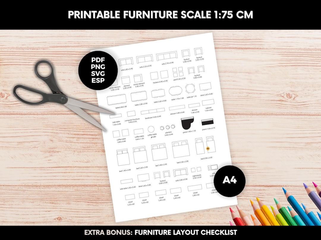 Printable Scale Furniture Template, 1:75 Interior Design Floor Plan Kit ...