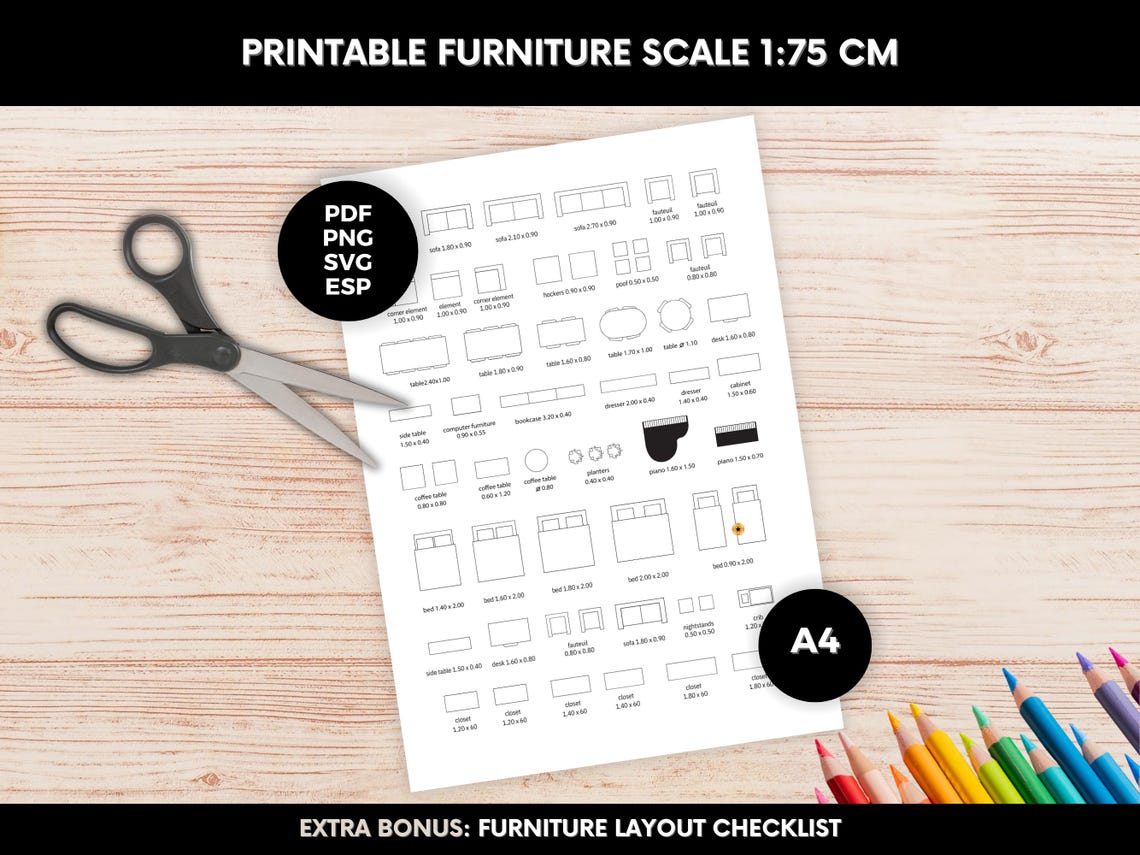 Printable Scale Furniture Template, 1:75 Interior Design Floor Plan Kit ...