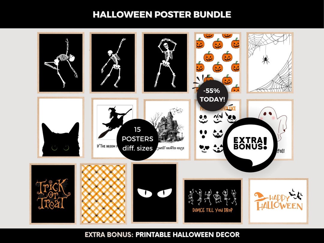 Halloween Poster Printable Set, Halloween Prints Wall Art, Halloween ...