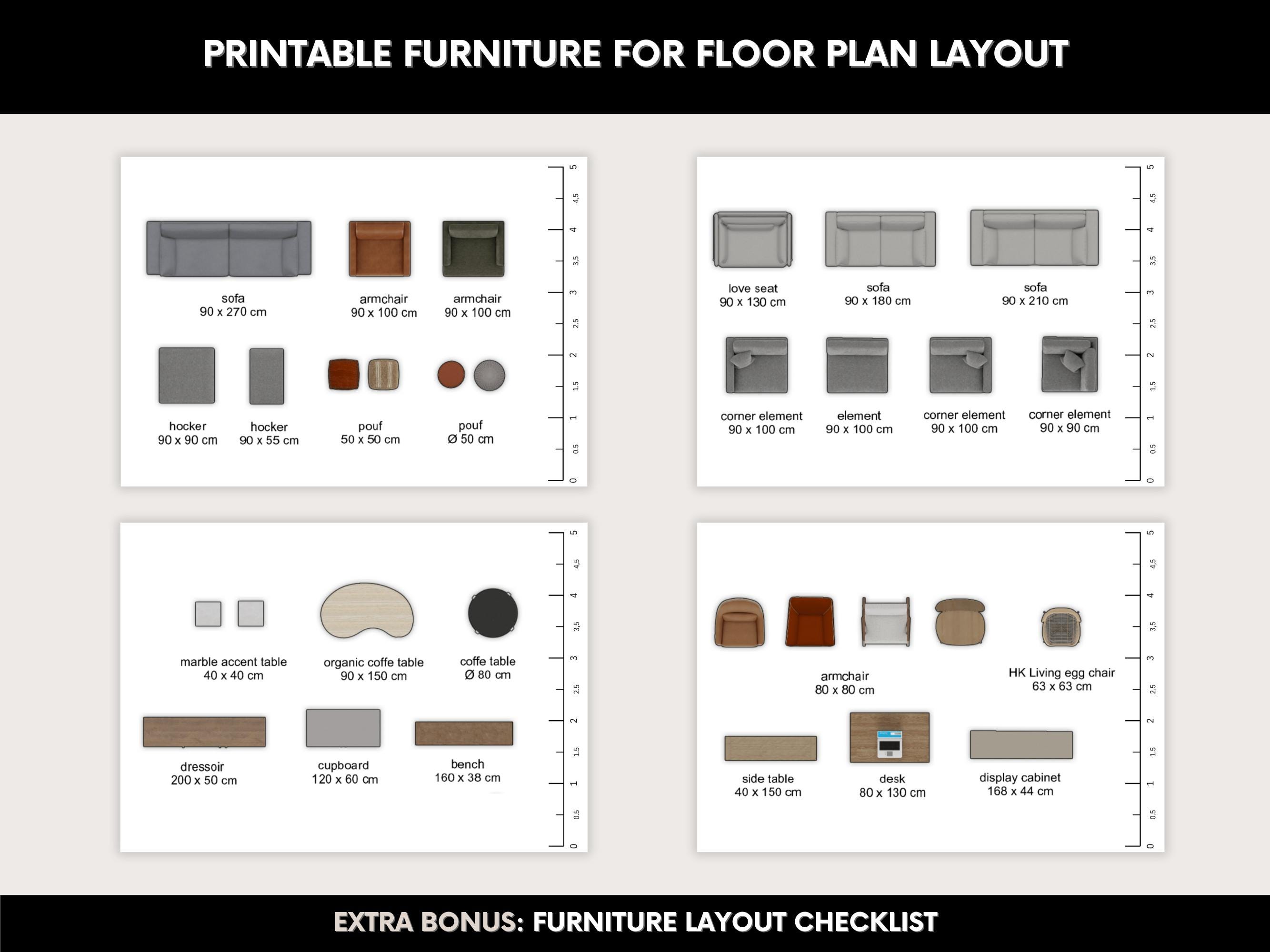 Printable Scale Furniture Cutouts for Living Room Floorplan, Living ...