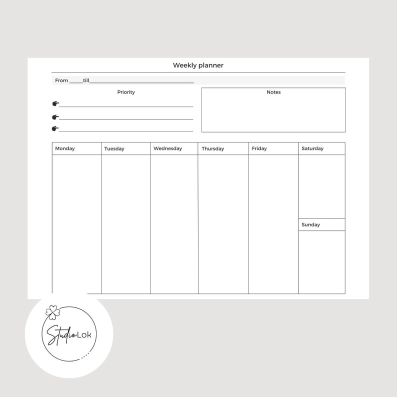 Planner Printable, Weekly Organizer, Black and White Weekly Planner ...