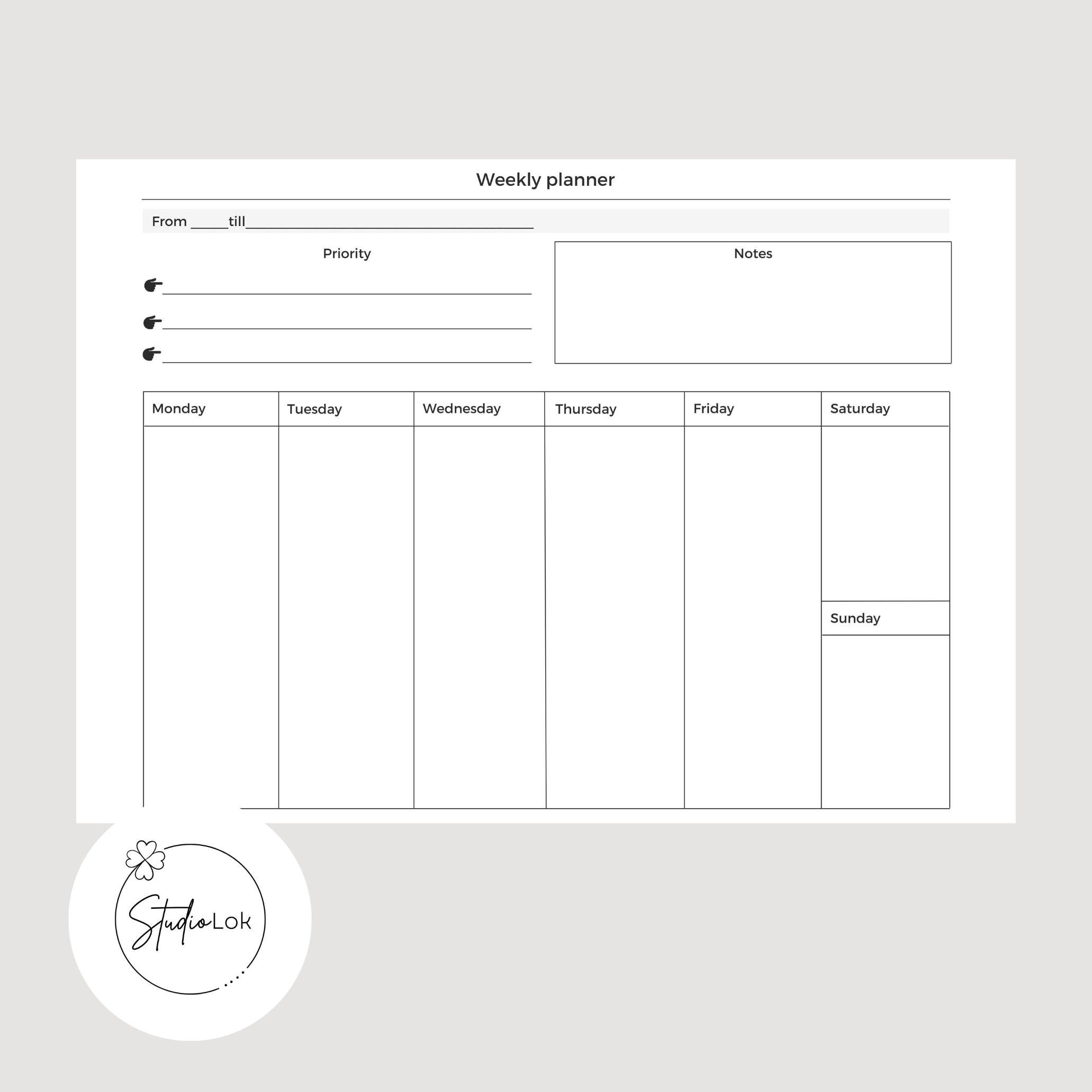 Planner Printable, Weekly Organizer, Black and White Weekly Planner ...