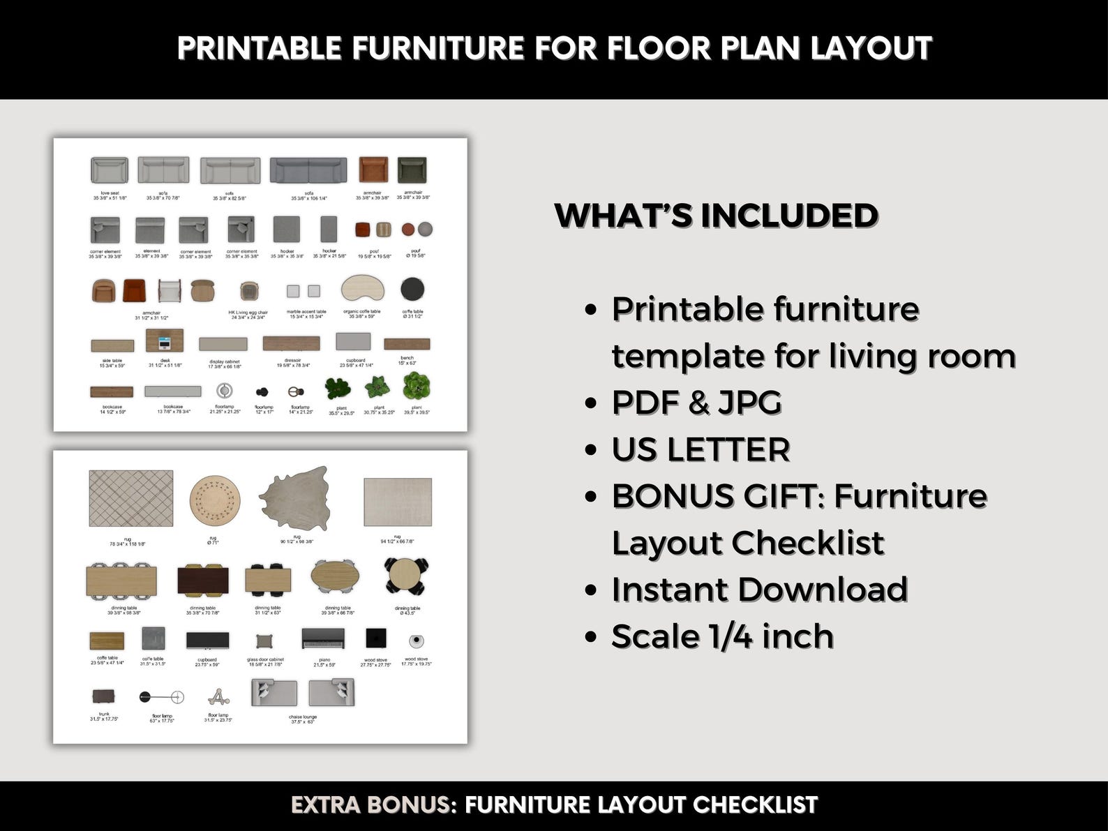 Printable Scale Furniture Cutouts for Living Room Floorplan, Living ...