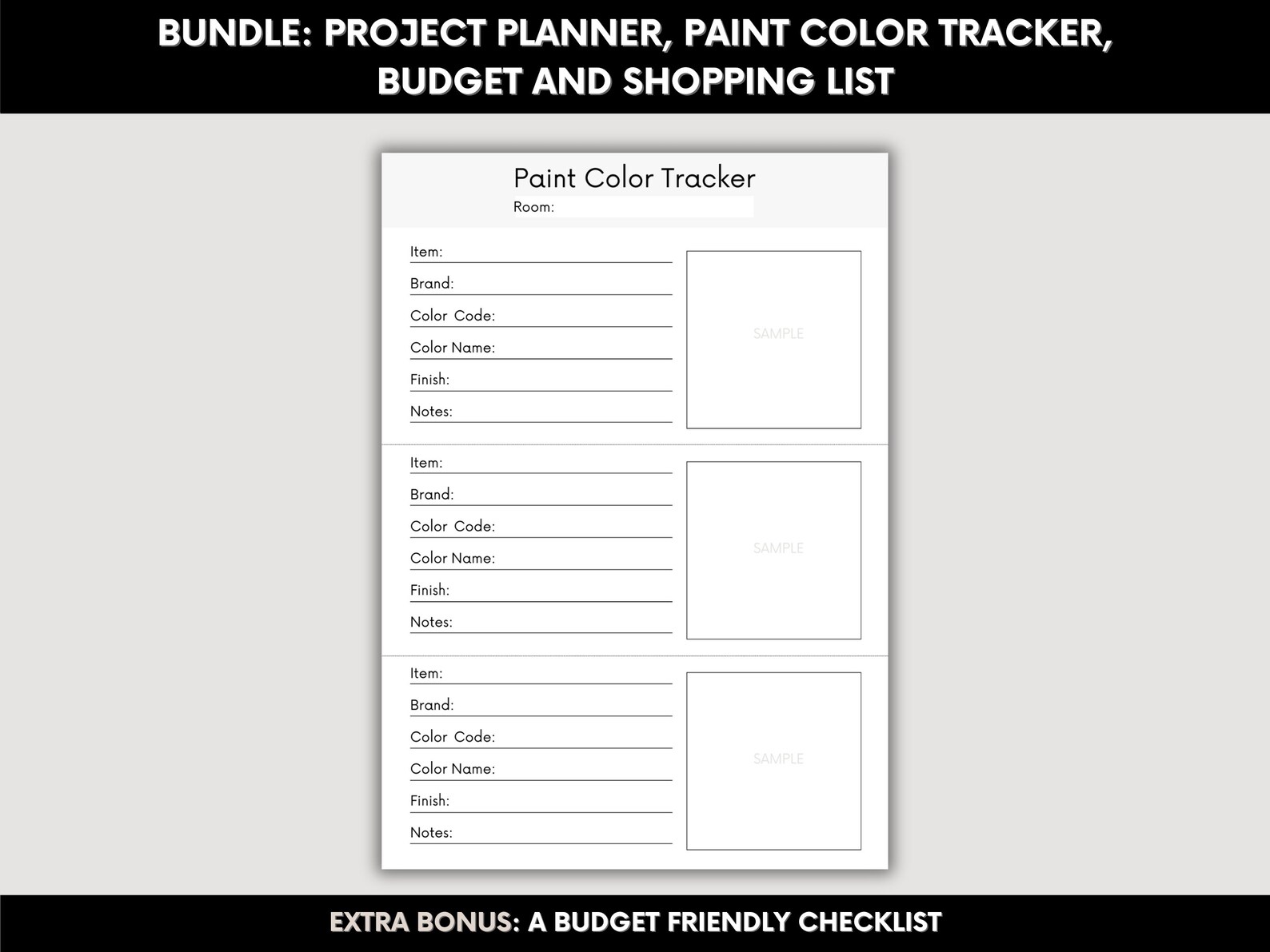 Complete Home Improvement Planner Set, Paint Color Tracker, Budget ...