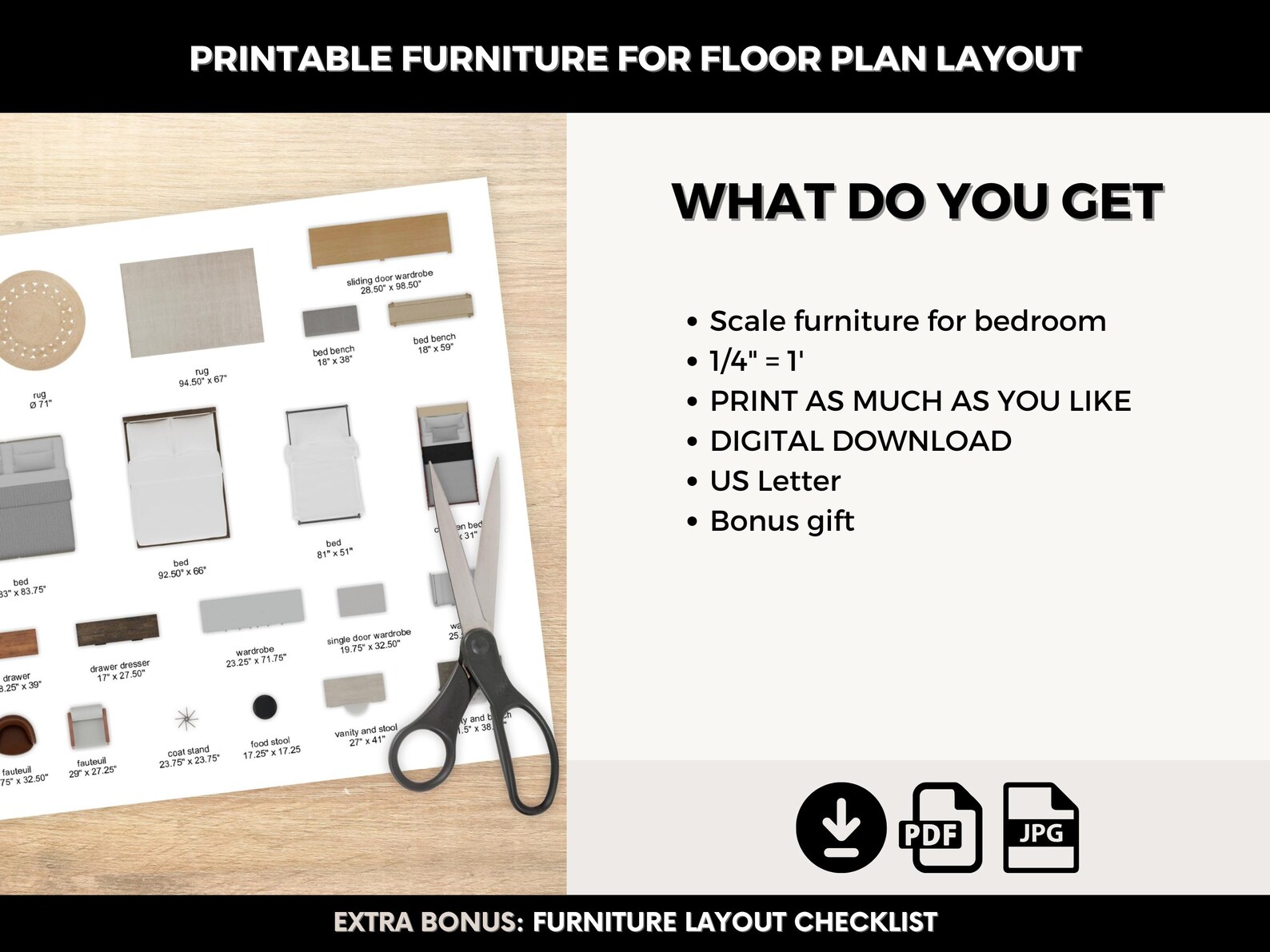 Printable Furniture Bedroom Template, Bedroom Design Kit, Bedroom ...