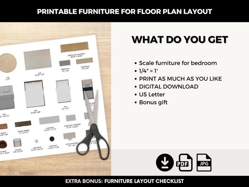 Printable Furniture Bedroom Template, Bedroom Design Kit, Bedroom ...