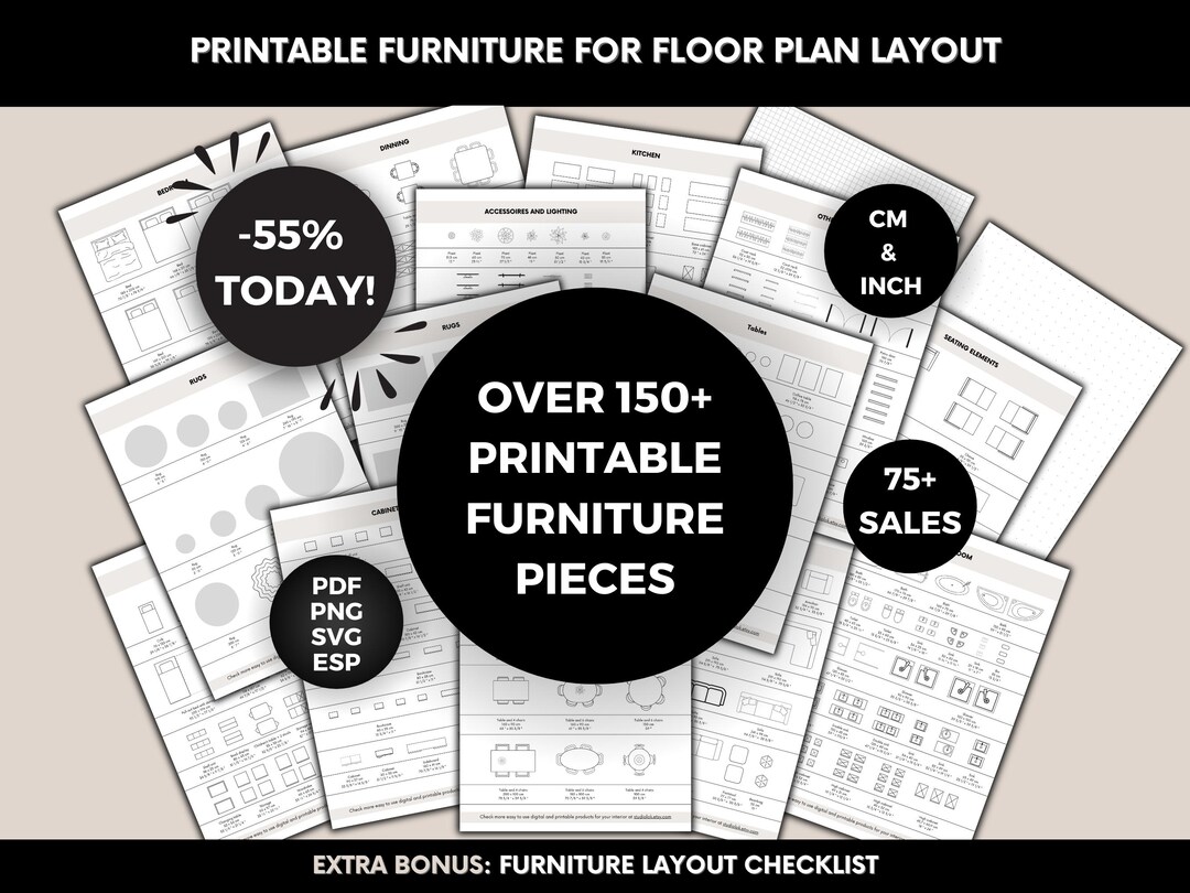 Printable Scale Furniture Templates Interior Design 1:50 Scale DIY ...