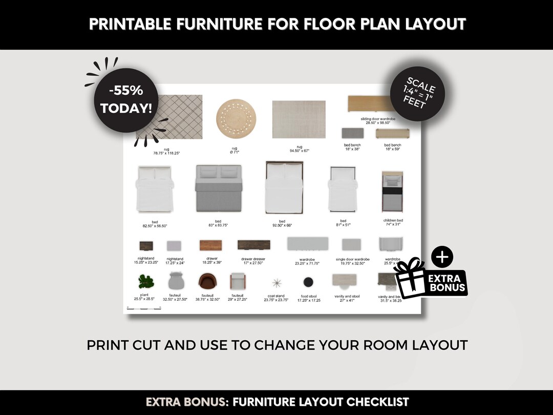 Printable Scale Furniture Cutouts for Living Room Floorplan, Living ...