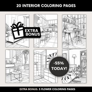 Cozy Home Coloring Pages, Living Room, Kitchen, Bedroom, Bathroom ...