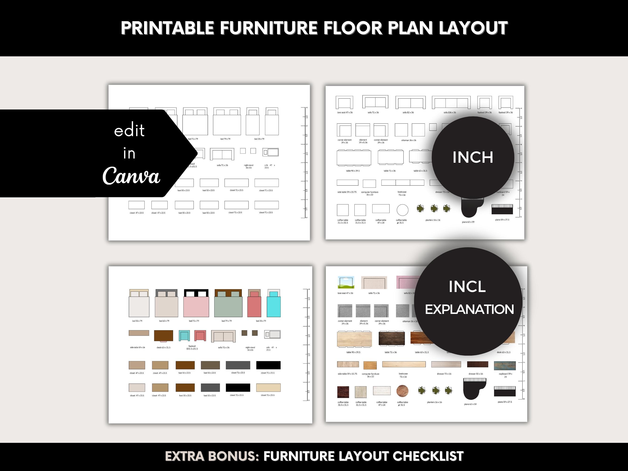 Furniture Plan Rooms, Customizable Printable and Editable Furniture ...