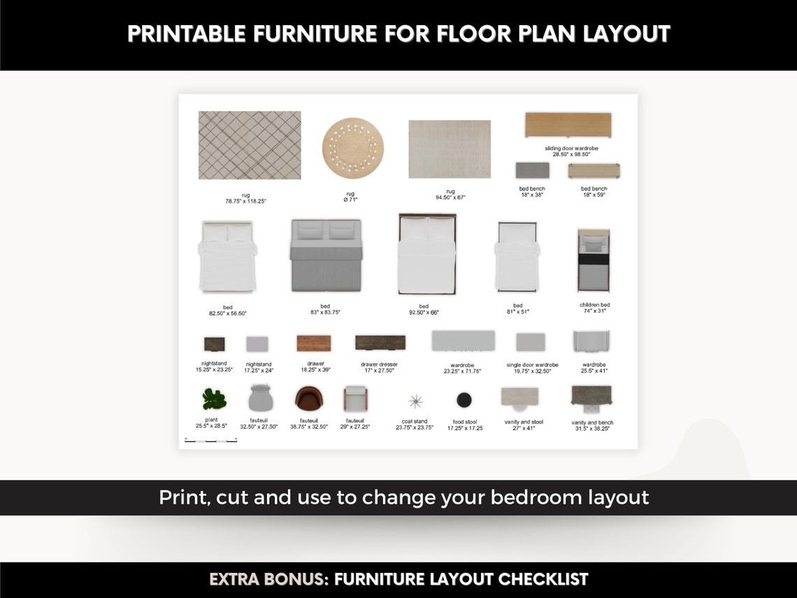 Printable Furniture Bedroom Template, Bedroom Design Kit, Bedroom ...