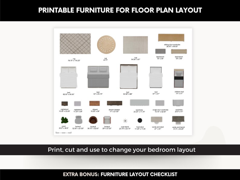 Printable Furniture Bedroom Template, Bedroom Design Kit, Bedroom ...