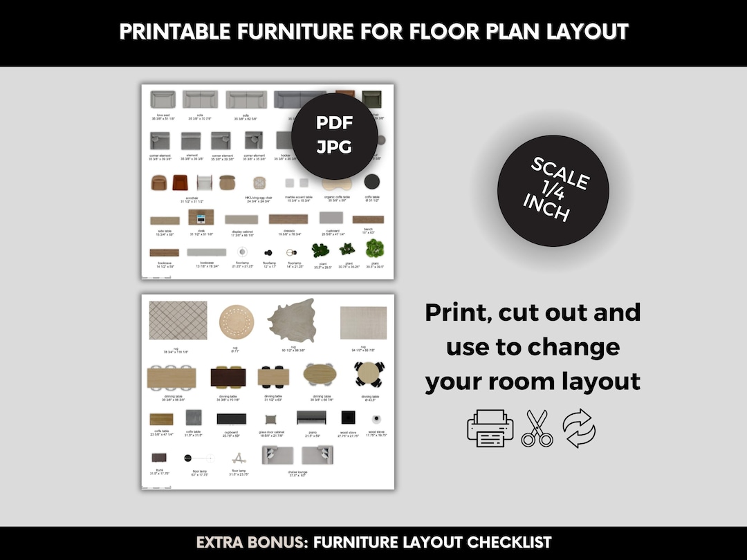 Printable Scale Furniture Cutouts for Living Room Floorplan, Living ...
