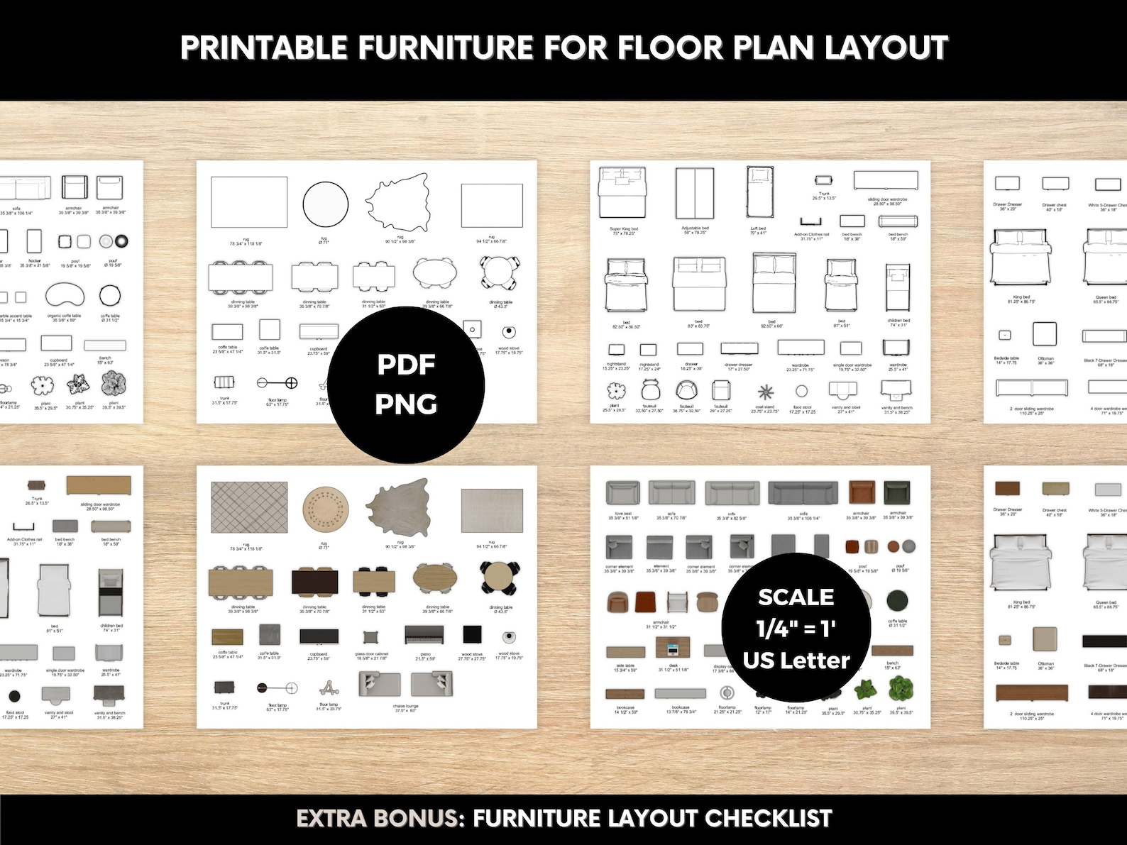 Printable Furniture Bedroom and Living Room Template, Interior Design ...